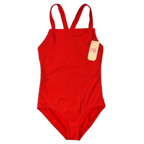 GB girls | Swim | Kids Girls Ribbed Stripe Red One Piece Swimming Suit ...
